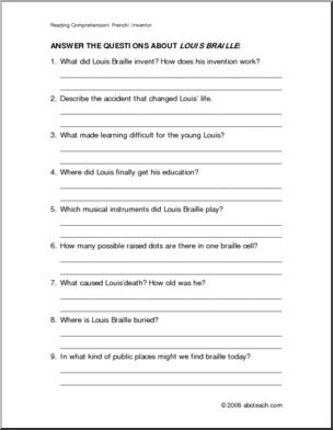 Biography: Louis Braille (upper elem/middle) – Abcteach