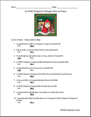 French: ComprÃˆhension de lecture/exercice–Le Petit Chaperon Rouge ...