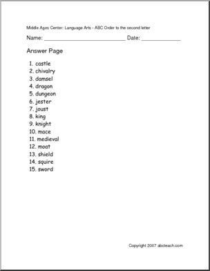 ABC Order - Medieval Theme (elem) Worksheet I abcteach.com