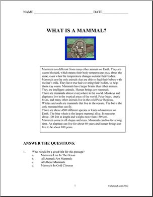 Comprehension: Mammals (elem/upper elem) | Abcteach