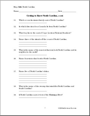 Map Skills: North Carolina – Abcteach