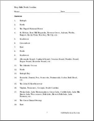 Map Skills: North Carolina – Abcteach