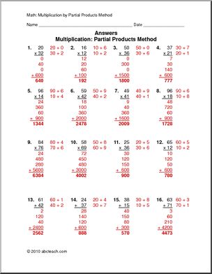 Partial Products Worksheets