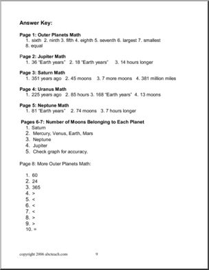 Worksheets: Outer Planet Math (elem/ upper elem) | Abcteach