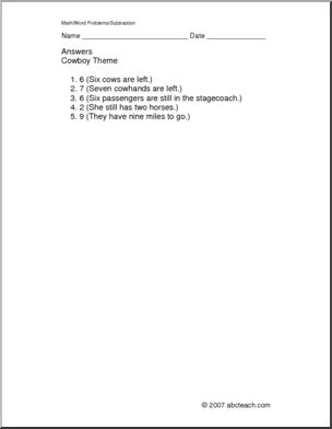 Word Problems: Cowboy Subtraction (elem) – Abcteach