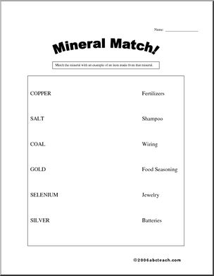 Worksheet: Mineral Matching (elementary) | Abcteach