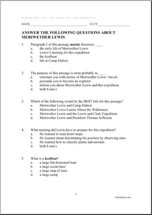 Comprehension: Lewis and Clark (elementary) | Abcteach