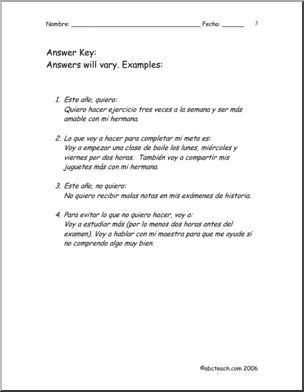 Spanish: Metas para el AÃ’o Nuevo (secundaria) | Abcteach