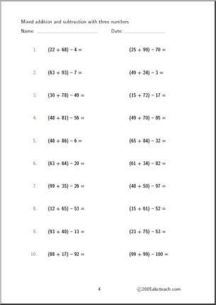 Worksheet: Mixed Practice (three numbers) Set 8 | Abcteach