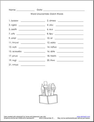 Second Grade Level Set 2′ Dolch Activity Pages – Abcteach