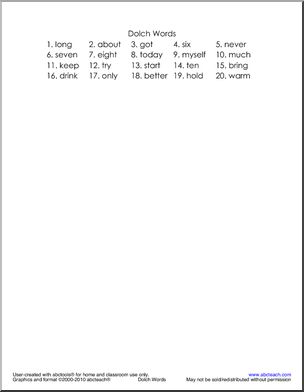 Third Grade Level Set 1′ Dolch Activity Pages – Abcteach