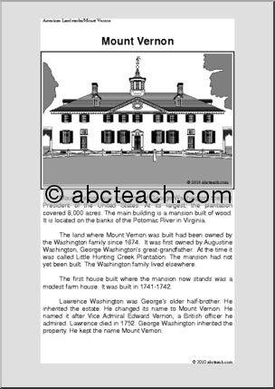 Comprehension: U. S. Landmark - Mount Vernon (elem) | Abcteach