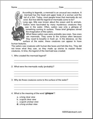 Comprehension: Mermaids (elementary/upper elementary) – Abcteach