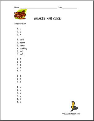Comprehension: Snakes Are Cool! (primary/elementary) | Abcteach