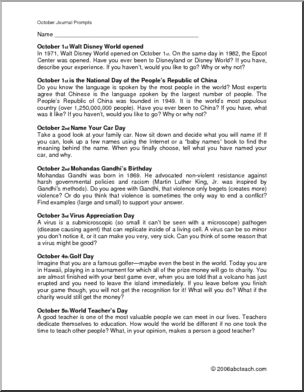 Writing Prompts: My Journal – October (upper elem/middle school) – Abcteach