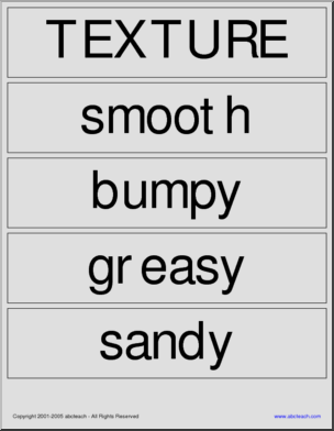 Word Wall: Properties (colors, shapes, textures, weight, size) | Abcteach