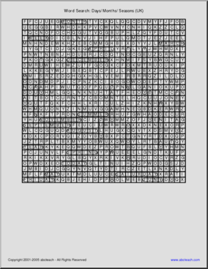 Word Search: Days/Months/Seasons (UK) – Abcteach