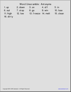Antonyms Unscramble the Words I abcteach.com