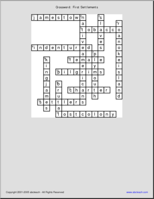 Crossword: “First Settlements” (upper elementary) – Abcteach