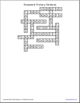 Crossword: Frutas y Verduras | Abcteach