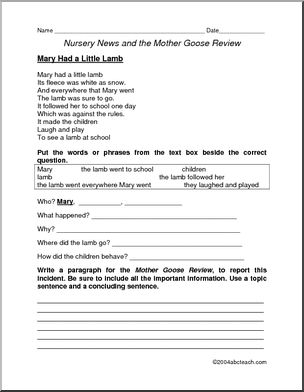 News and Nursery Rhymes (multiple levels) Unit – Abcteach