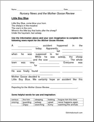 News and Nursery Rhymes (multiple levels) Unit – Abcteach