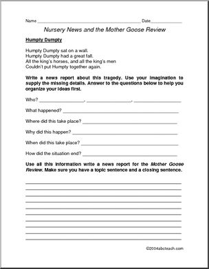 News and Nursery Rhymes (multiple levels) Unit – Abcteach