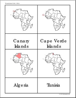Nomenclature Cards: Continents; Africa Set 1 (red-highlight) | Abcteach