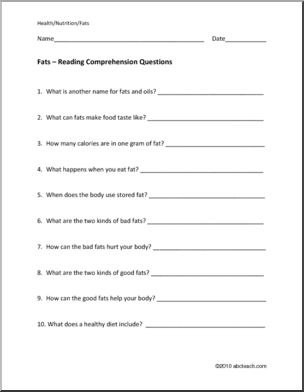 Comprehension: Nutrition: Fats; The Good, the Bad, the Necessary ...