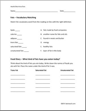 Comprehension: Nutrition: Fats; The Good, the Bad, the Necessary ...