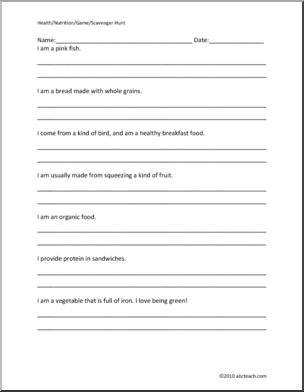 Game: Nutrition-Grocery Store Scavenger Hunt (elem) – Abcteach