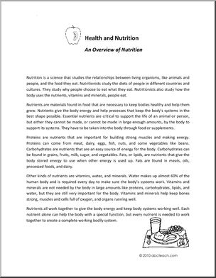 Comprehension: Nutrition Overview (upper elem/middle) | Abcteach