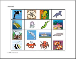 Bingo Cards: Ocean Animals (elem) - color | Abcteach