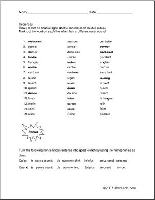 French: Odd Man Out Exercise | Abcteach
