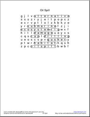 Word Search: Oil Spill (easy) | Abcteach