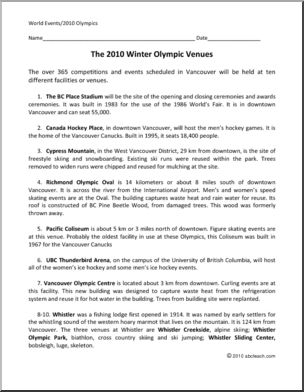 Reading Comprehension: 2010 Winter Olympic Games in Vancouver, Canada ...