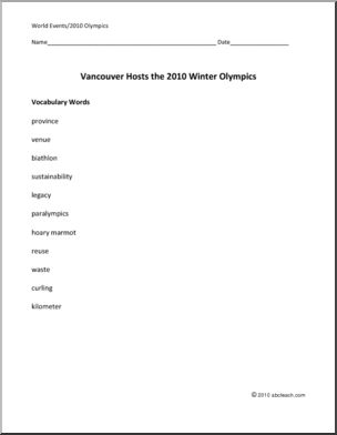 Reading Comprehension: 2010 Winter Olympic Games in Vancouver, Canada ...
