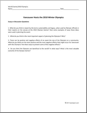 Reading Comprehension: Winter Olympic Games in 2010 - Vancouver - Map ...