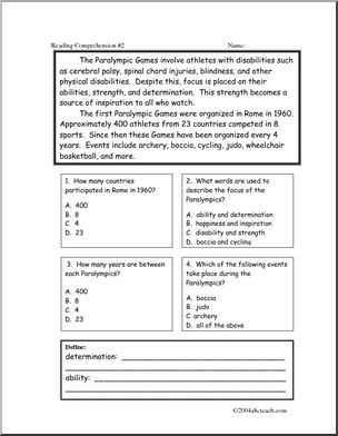 Past Summer Olympics: Reading Comprehension |Printable