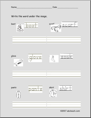 Worksheet: Trace and Write Clothing Words (ESL) – Abcteach