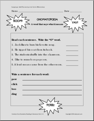 Onomatopoeia Worksheets For 4th Grade