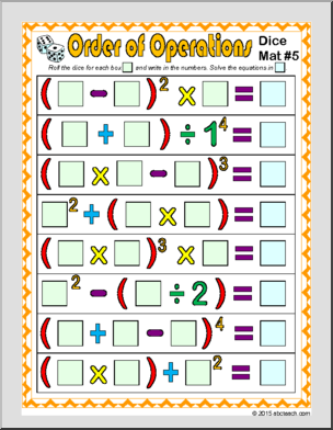 Math Games - Order of Operations - Dice Mat Games