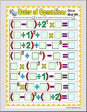 Math Games - Order of Operations - Dice Mat Games