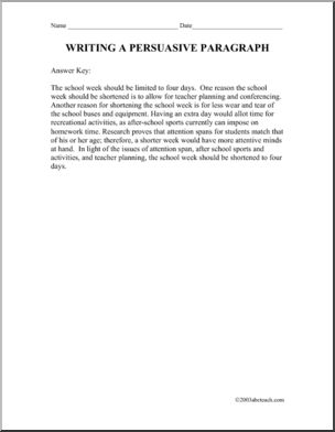 How to Write a Persuasive Paragraph (upper elem/middle) | Abcteach