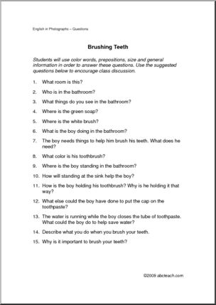 Photograph: Brushing Teeth – Questions – Abcteach