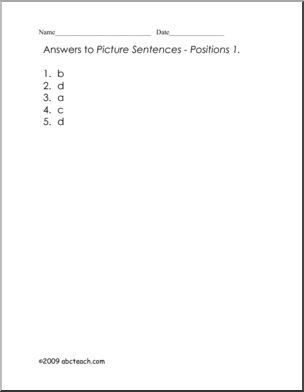 Picture Sentences - Positions 1 (primary/ESL) Worksheet I abcteach.com