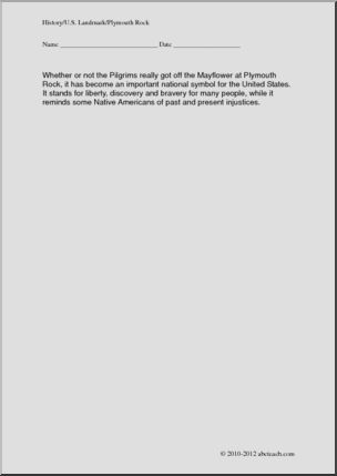 Comprehension: U.S. Landmark – Plymouth Rock (upper elem/middle) – Abcteach