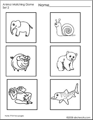 Matching: Animals 2 (preschool/primary) – b/w – Abcteach
