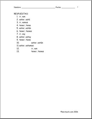 Spanish: Spanish 1 – Examencito de “Tener “, “Ir”, y “Estar ...