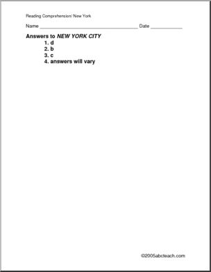 Comprehension: New York City (primary/elem) | Abcteach